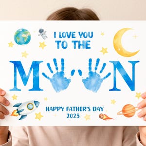 Father's Day Handprint Craft Moon Space Art Printable Gift Dad Keepsake ...