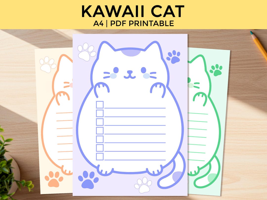 Kawaii Cat Note Pages: A4 Lined & Checklist Stationery (PDF) - Etsy