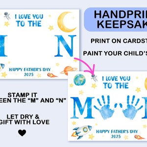 Father's Day Handprint Craft Moon Space Art Printable Gift Dad Keepsake ...