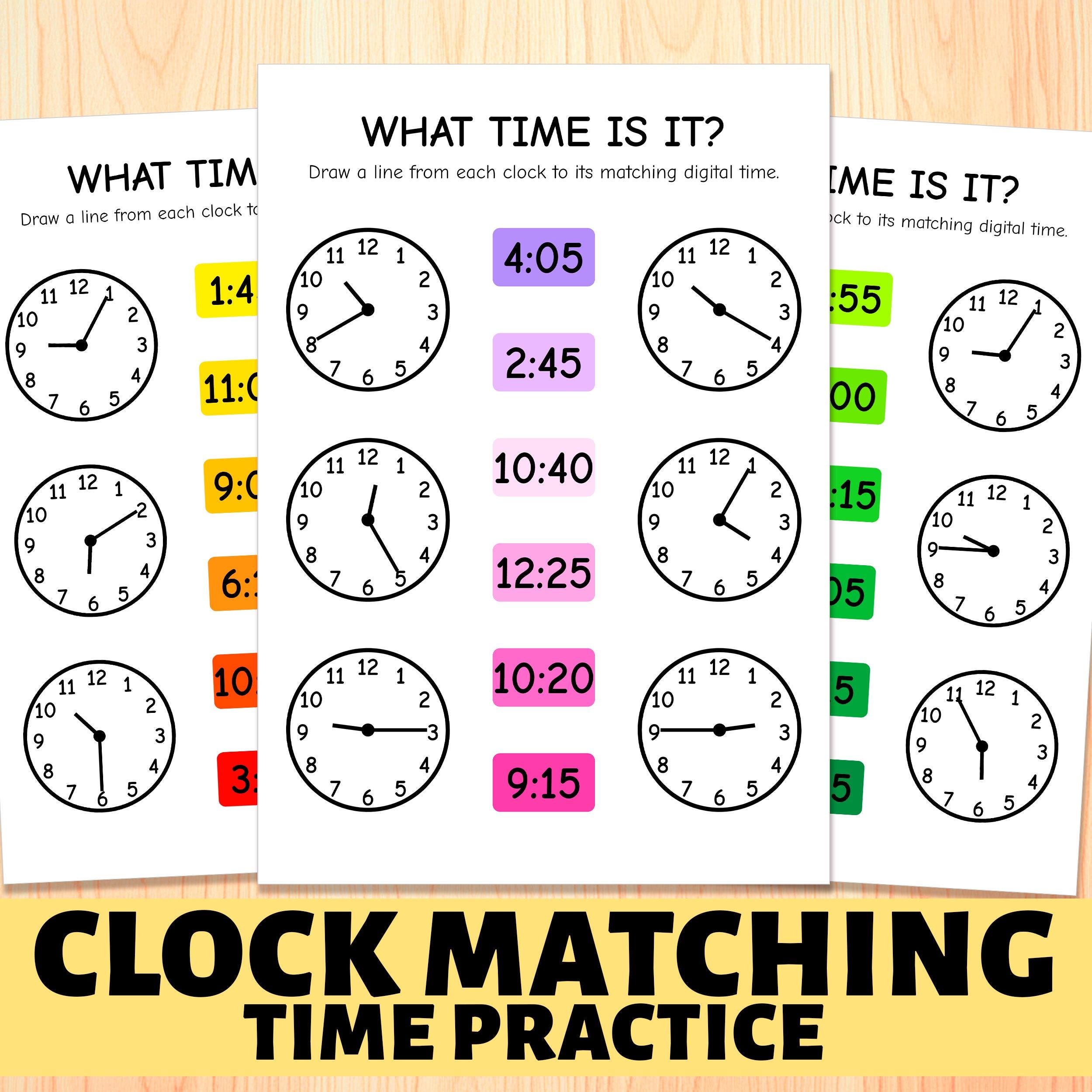 Clock Matching Time Practice Printable Telling Time Worksheet Kids ...