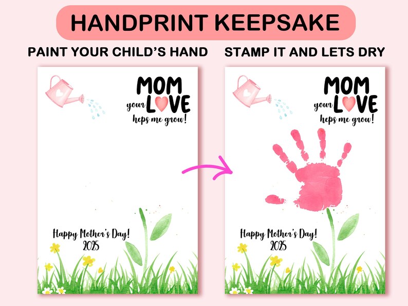 Mother's Day Handprint Craft Printable Flower Love Grows Gift Mom ...
