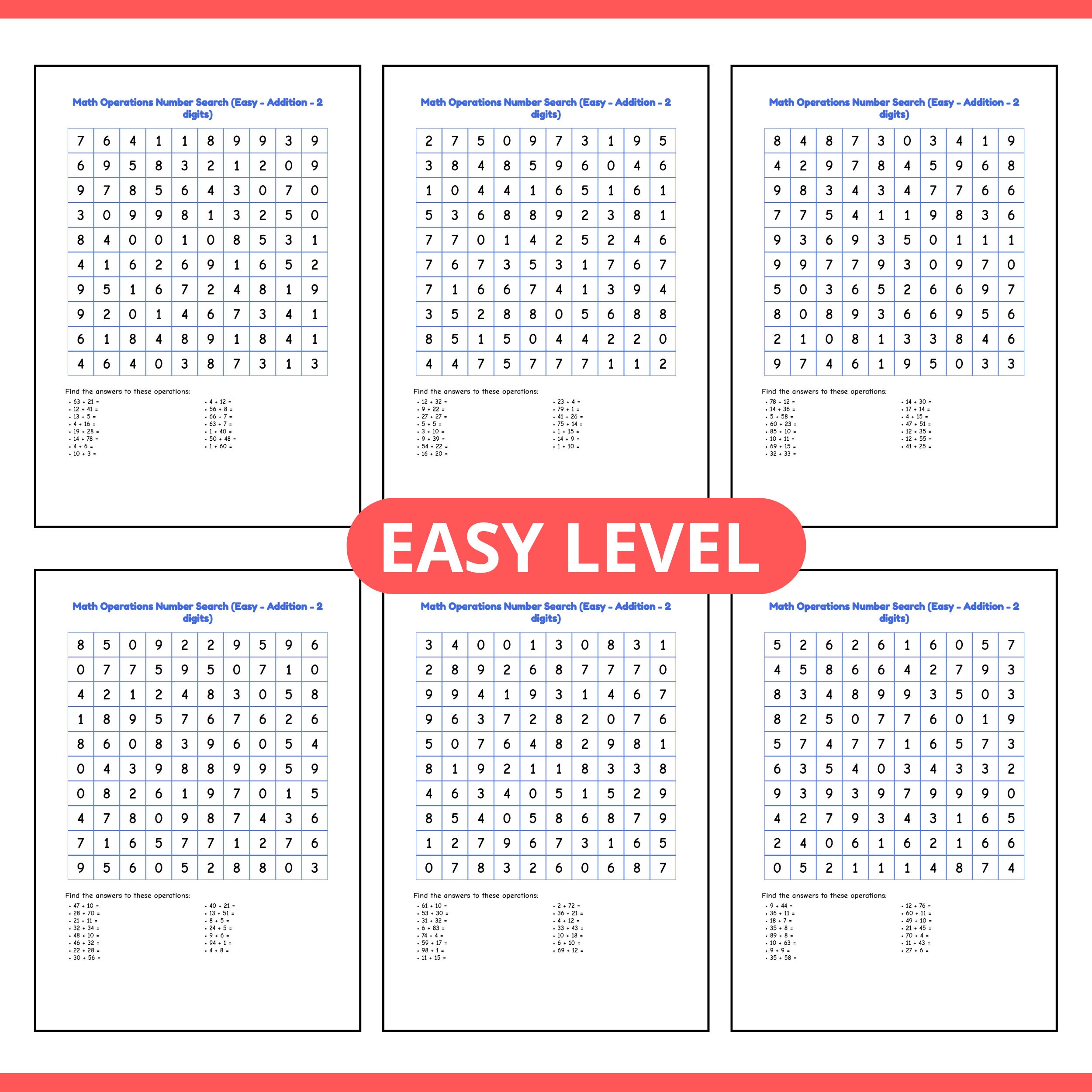 Printable Math Operations Number Search Puzzles for Kids Fun Addition ...