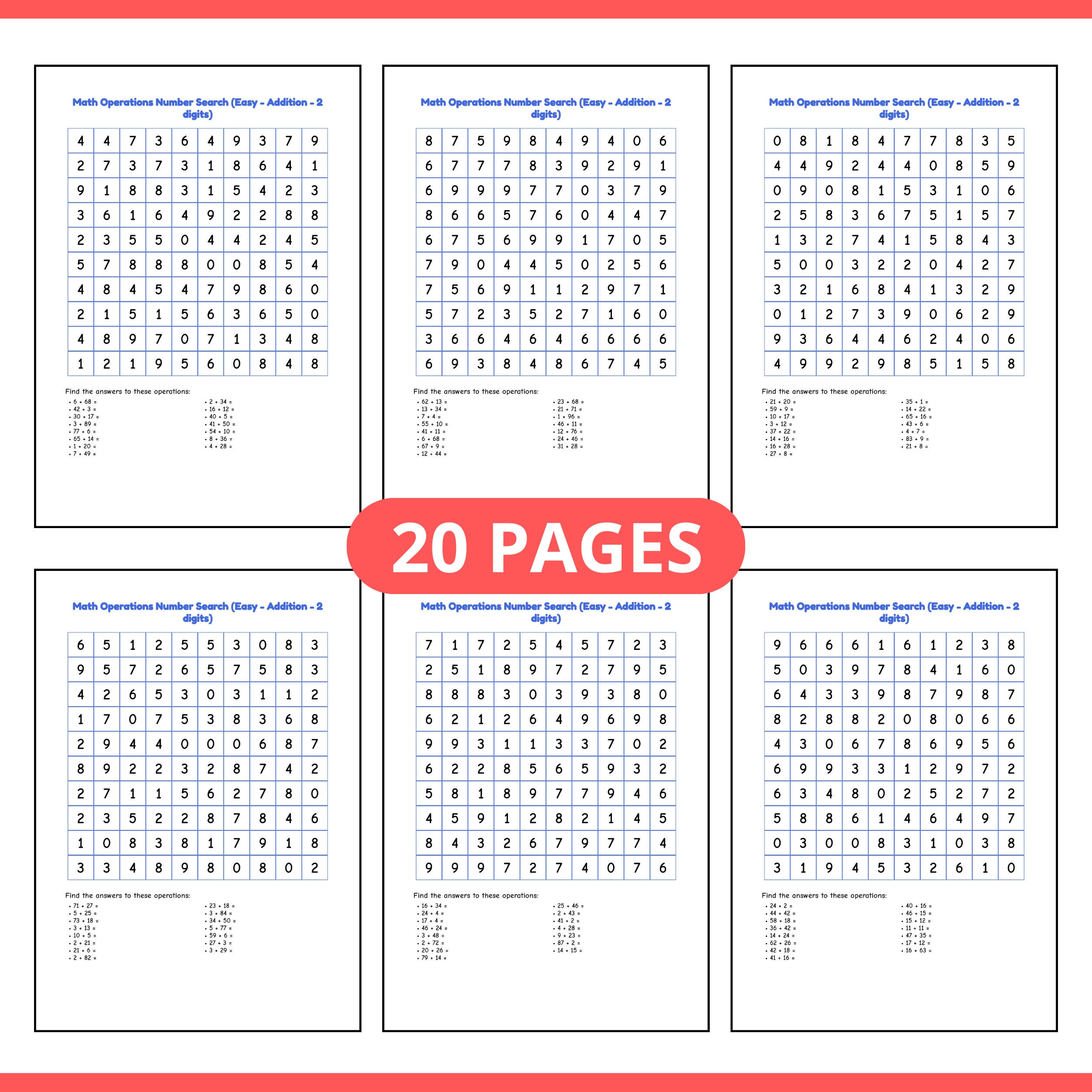 Printable Math Operations Number Search Puzzles for Kids Fun Addition ...