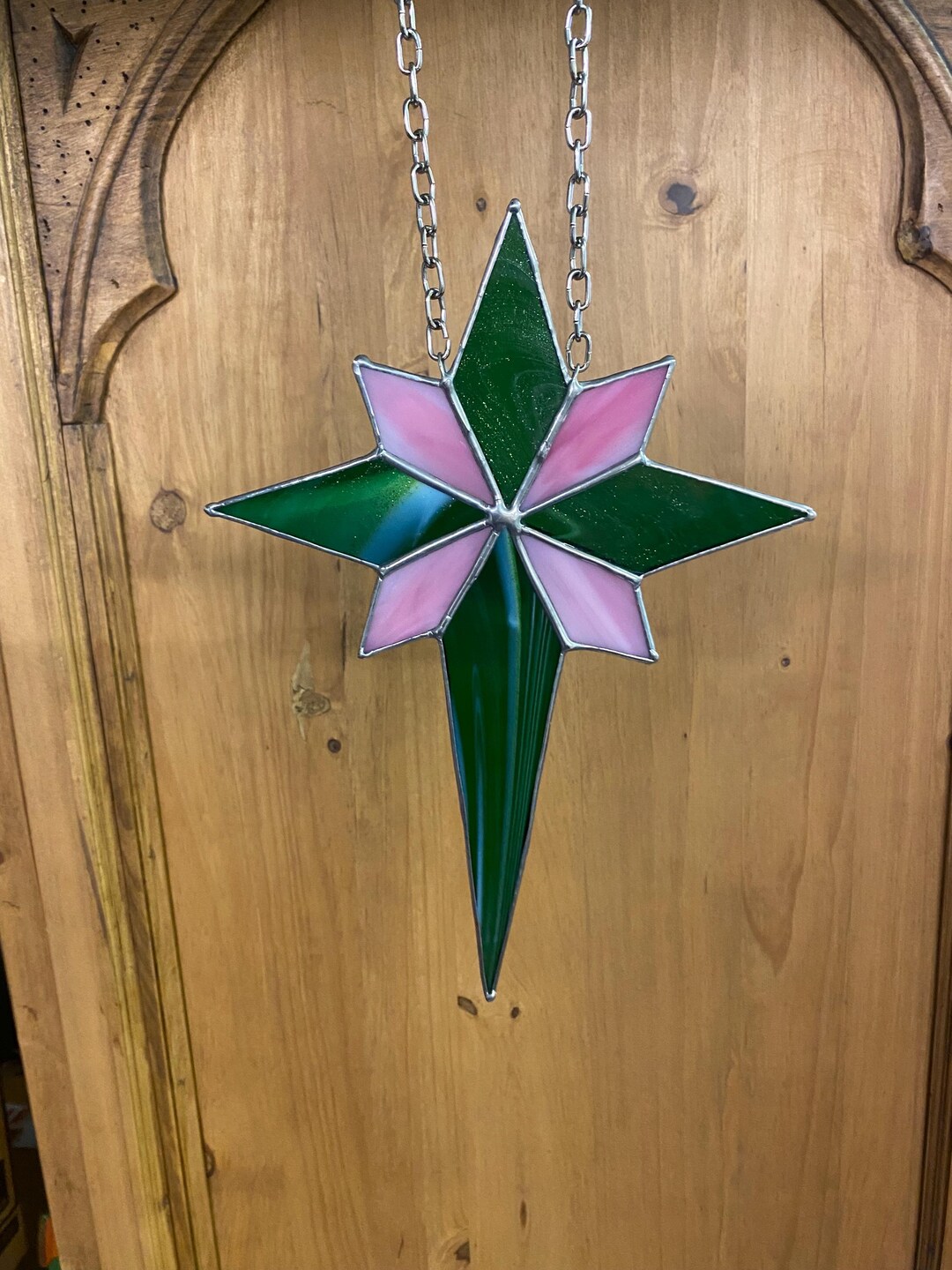 Stained Glass Suncatcher, Large Long Pointed Star in Psychedelic Wispy ...