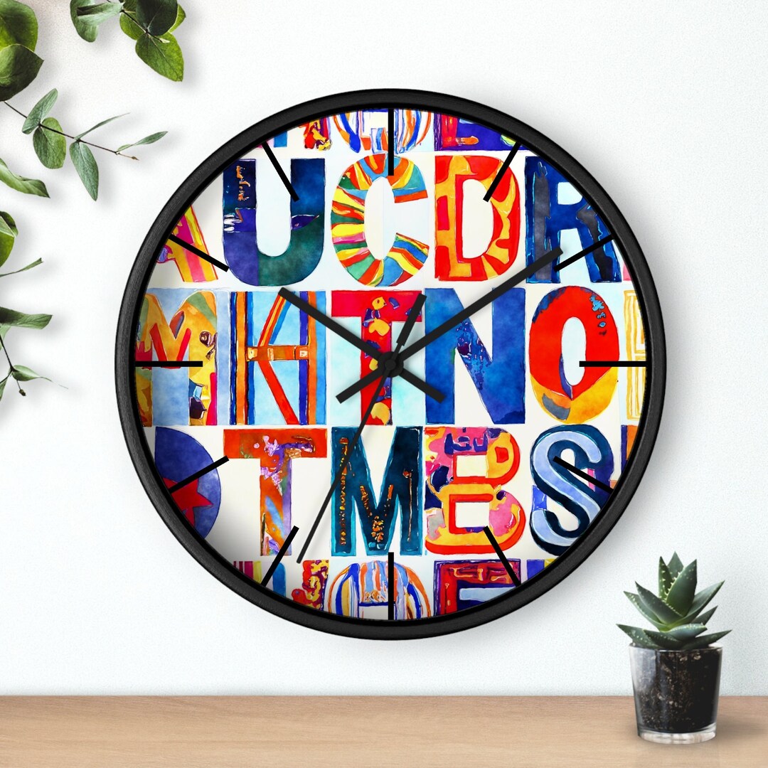 Alphabet Wall Clock, Colorful Alphabet Wall Clock, Silent Non-ticking ...