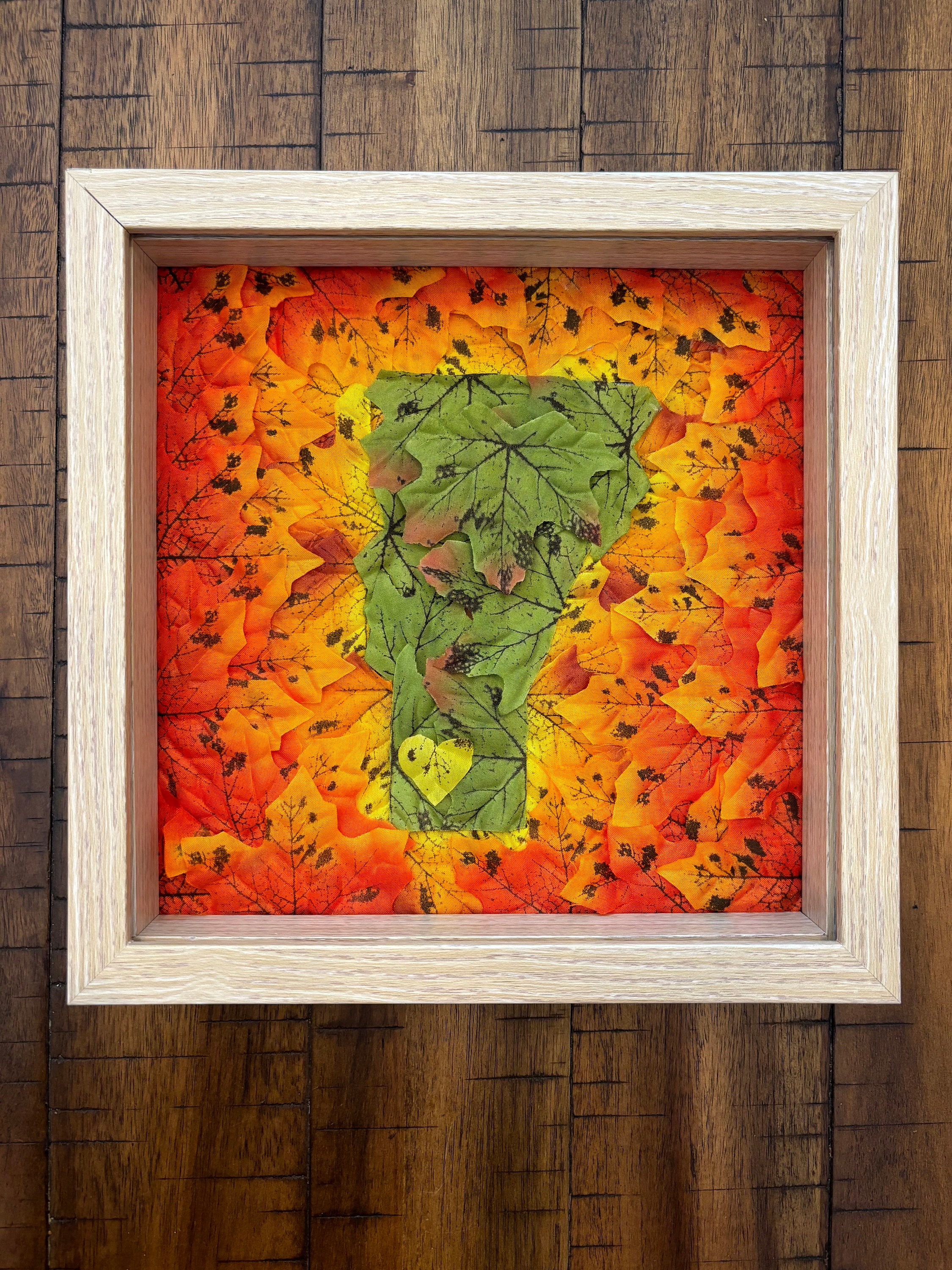 VT Maple Leaf State 10" X 10" Walnut Shadow Box Framed Artwork Created ...