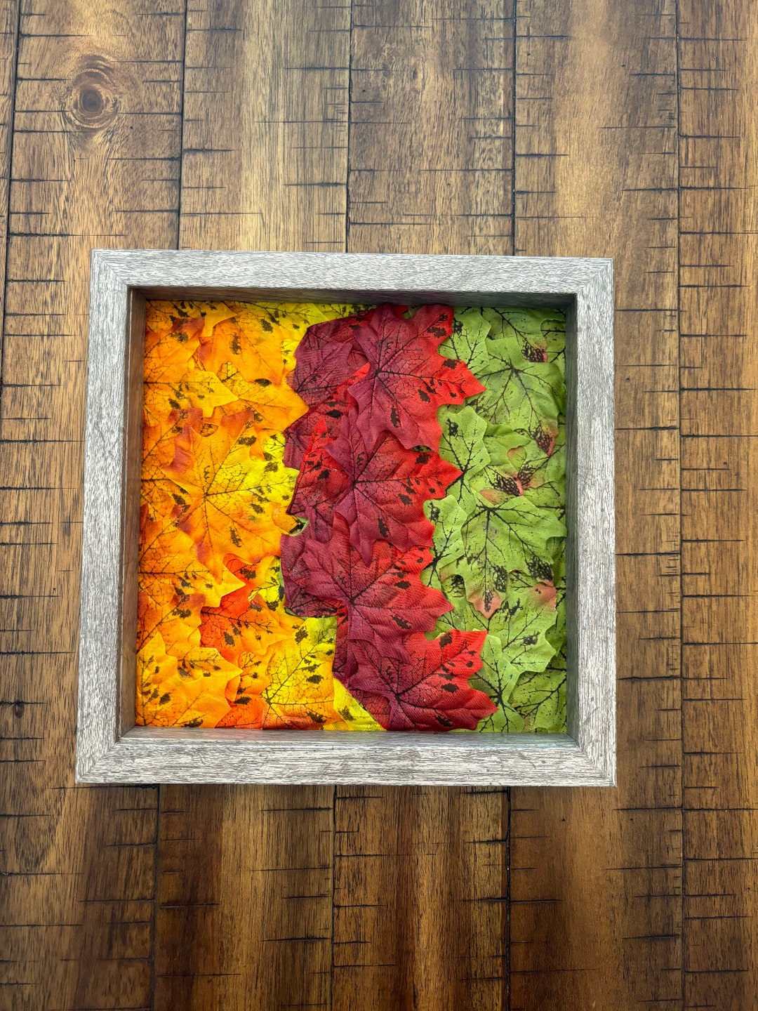 NH Maple Leaf Man of the Mountain 10 X 10 Gray Shadow Box Framed Artwork Created and Signed by ...