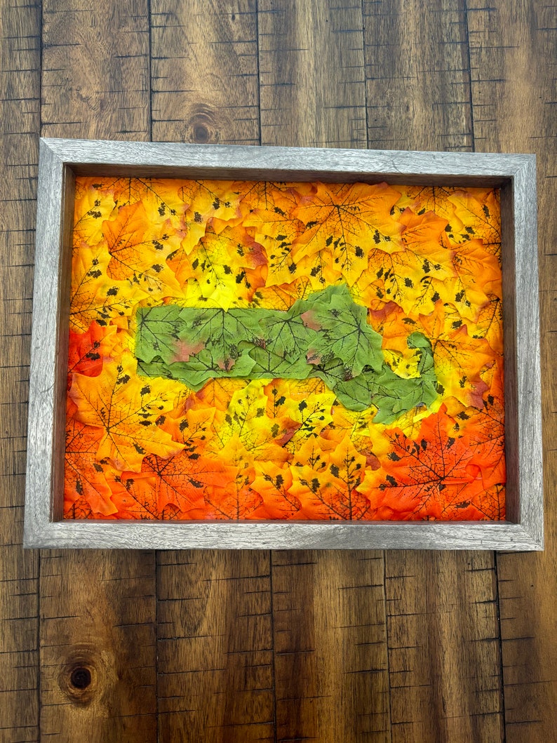 VT Maple Leaf State 10 X 10 Walnut Shadow Box Framed Artwork Created ...