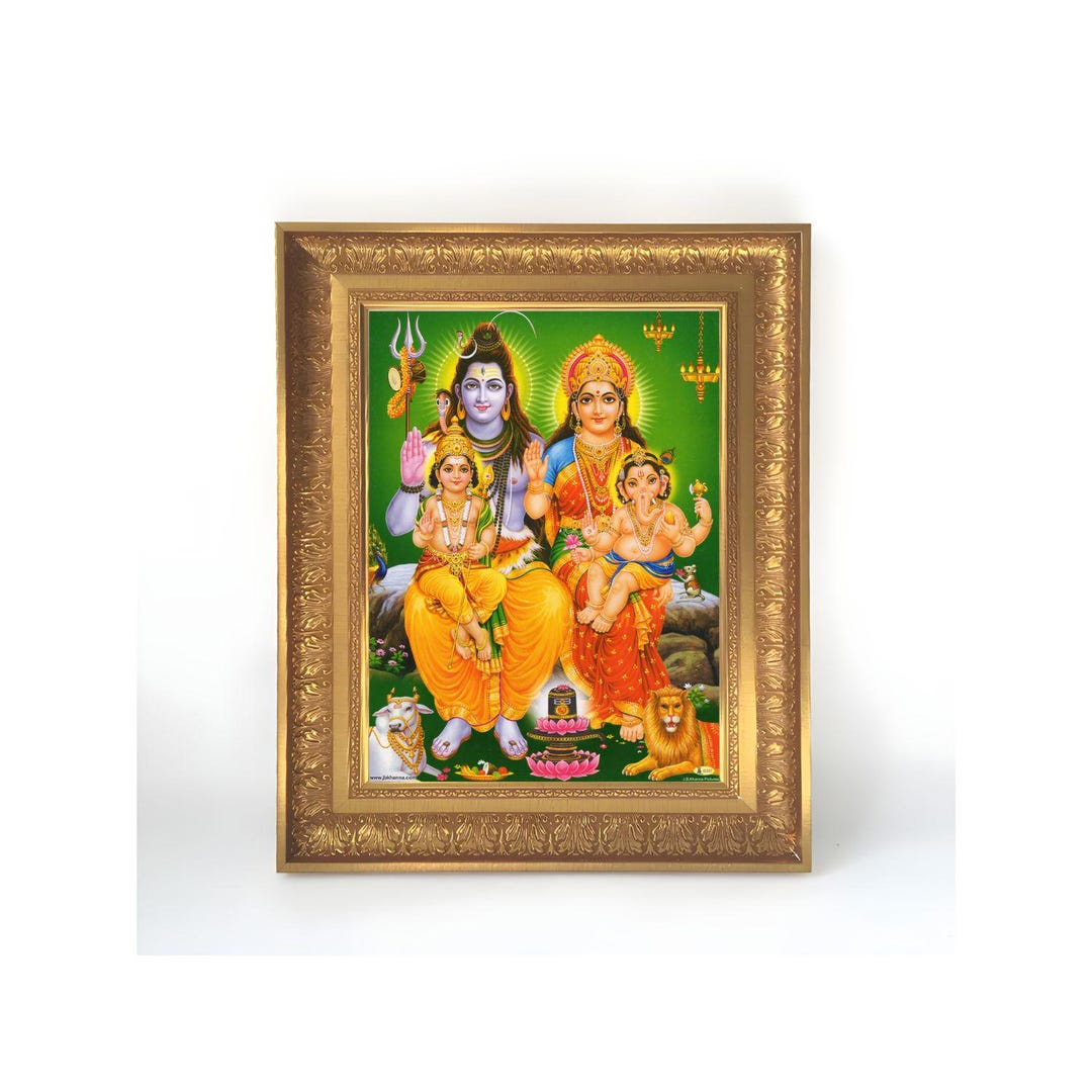 Divine Outlets Lord Shiva Parvathi With Family Gold Embossed Photo ...