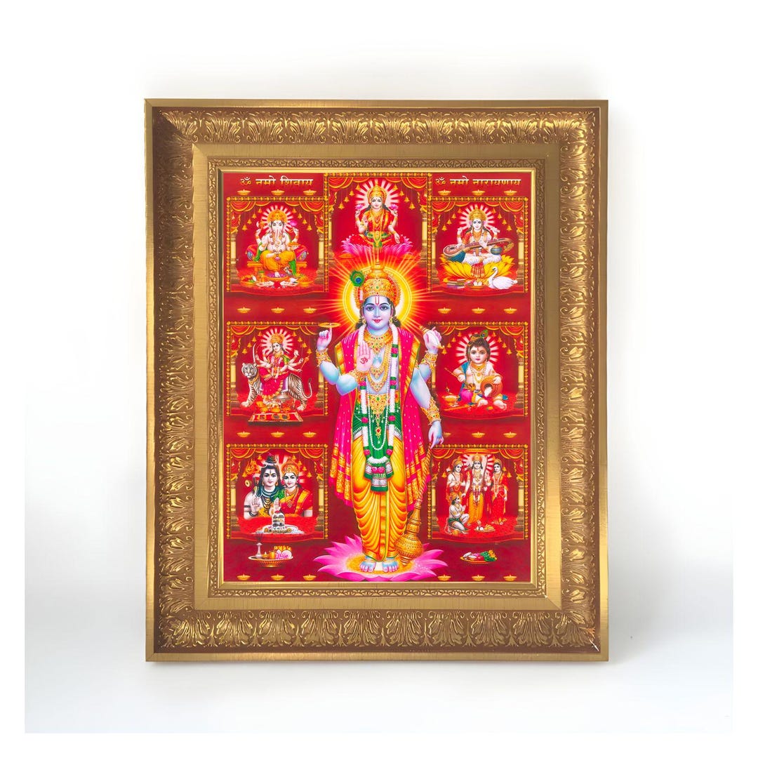 Divine Outlets | Lord Vishnu Gold Embossed Photo Frame - Hindu Deities ...