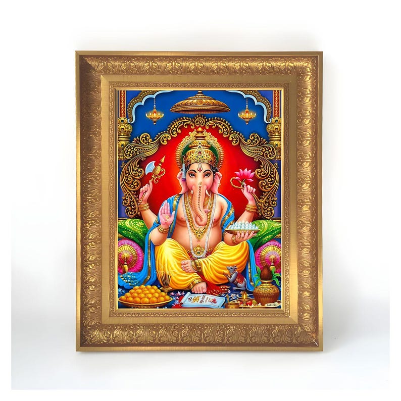 Divine Outlets Lord Ganesh Ji God Gold Embossed Photo Frame Hindu ...