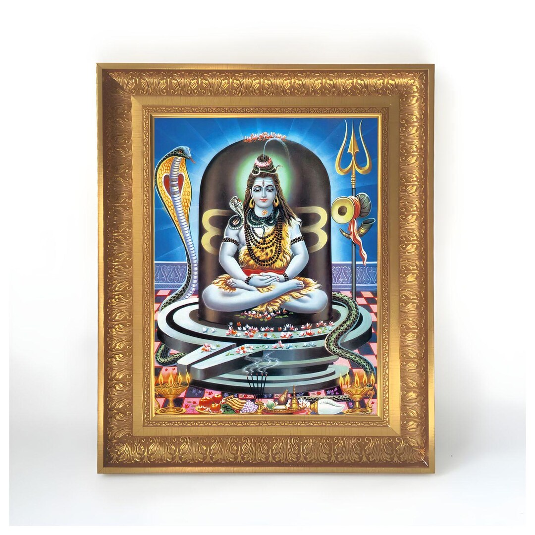 Divine Outlets Lord Shiva With Lingam God Gold Embossed Photo Frame ...