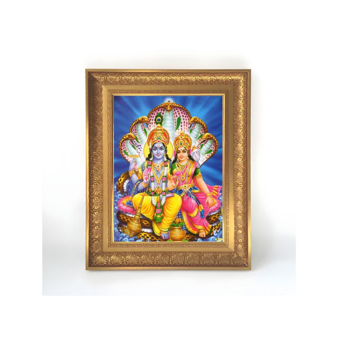 Divine Outlets Lord Vishnu Laxmi Devi Gold Embossed Photo Frame Hindu ...