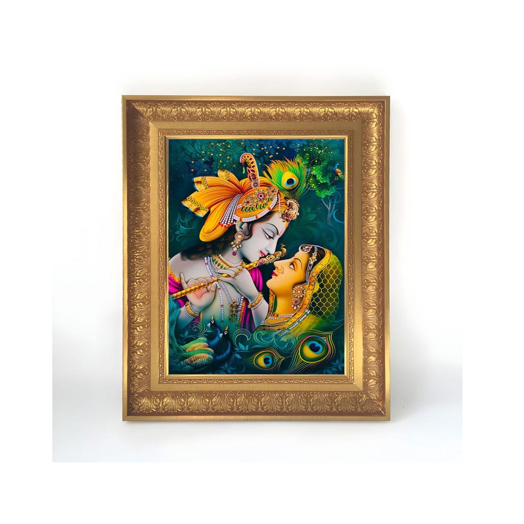 Divine Outlets Lord Shri Radha Krishna Gold Embossed Photo Frame Hindu ...