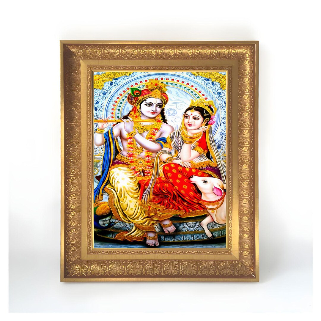 Divine Outlets | Lord Radha Krishna Gold Embossed Photo Frame - Hindu ...
