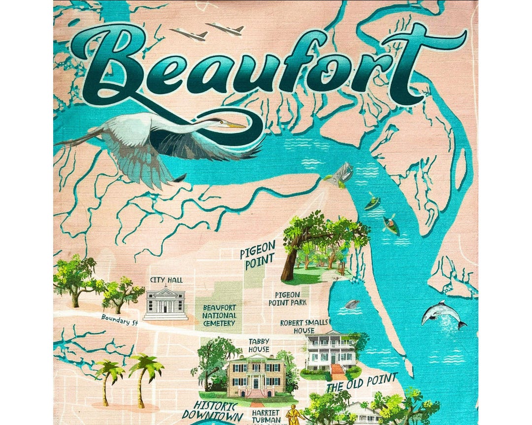 Tea Towel - Illustrated Map of Beaufort SC - Etsy