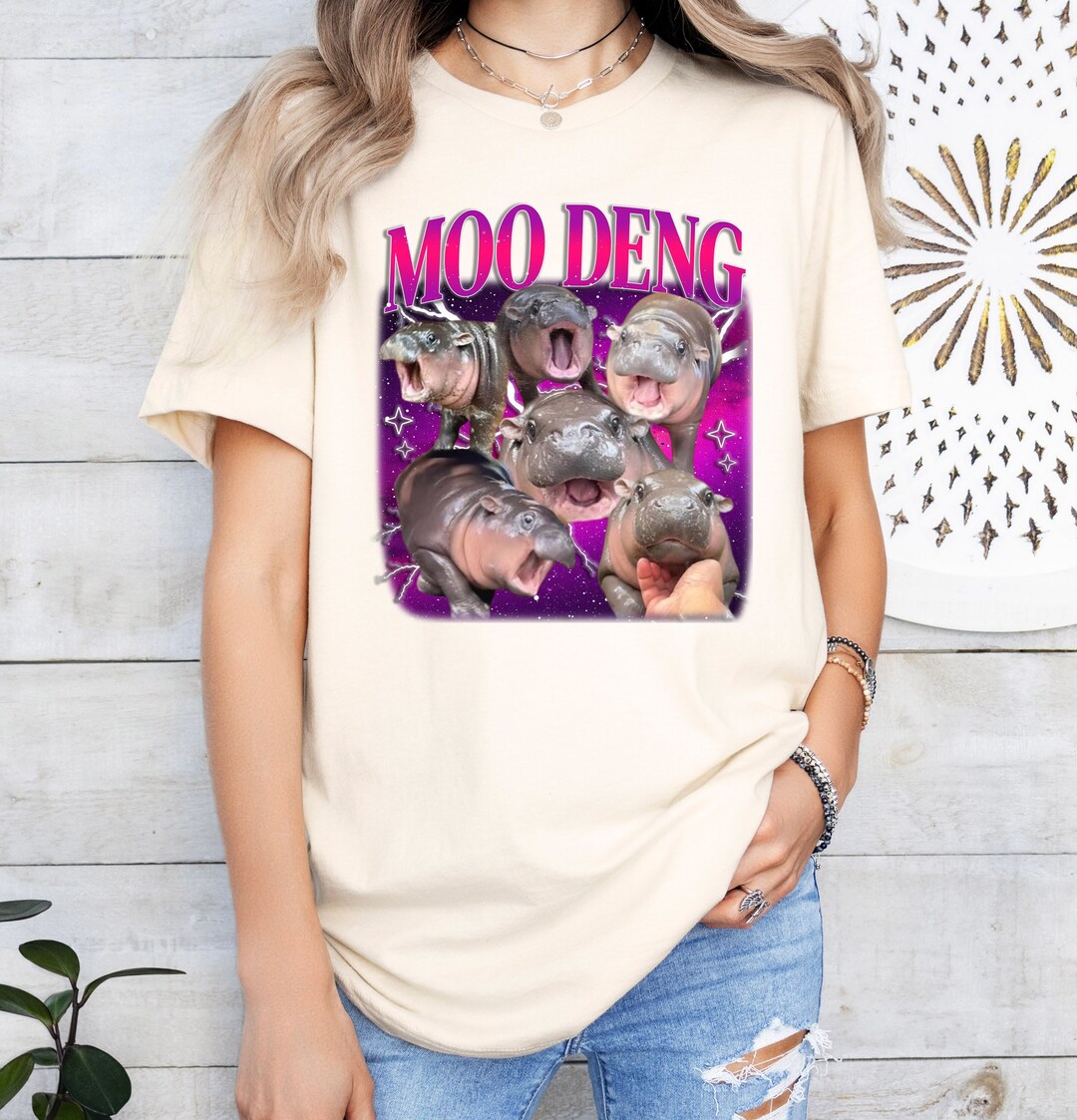 Moo Deng With the Moon Shirt, Moo Deng Shirt, Cute Baby Hippo Moo Deng ...