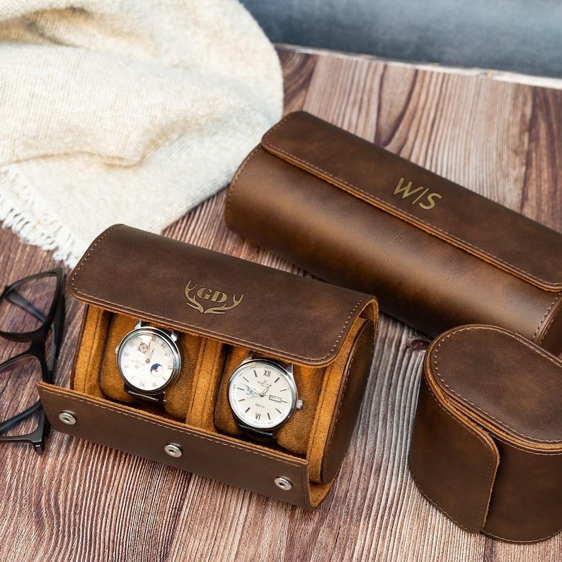 Personalized Vegan Leather Watch Roll, Travel Watch Case, Gift for Him ...