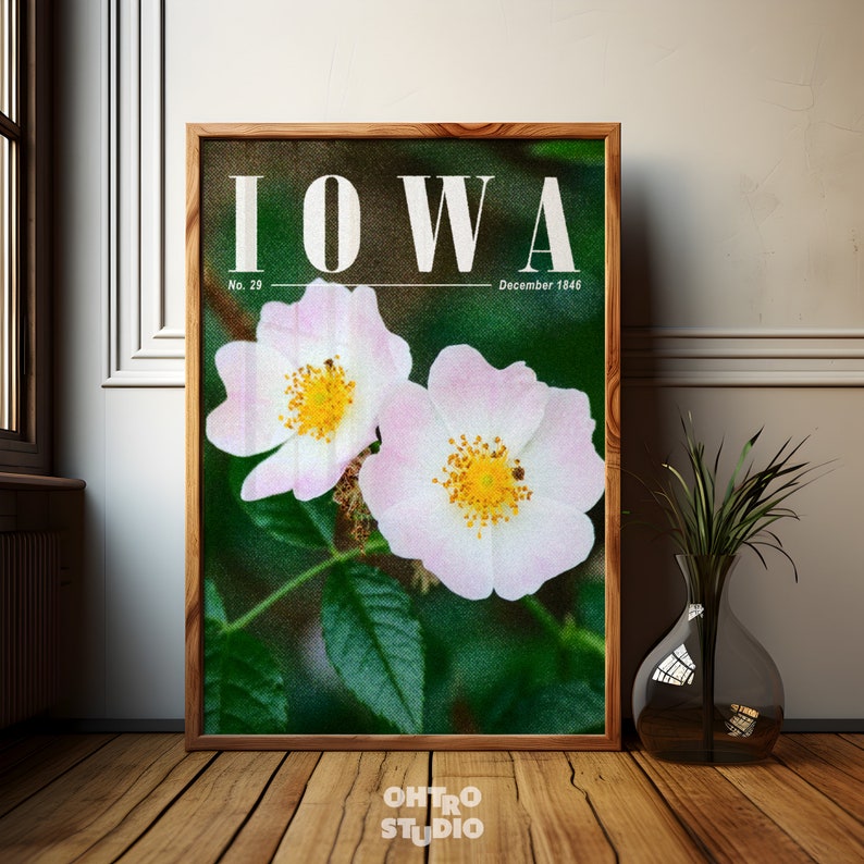 Vintage Digital Art Print, 90's Aesthetic, Iowa State Flower, Wild Rose ...
