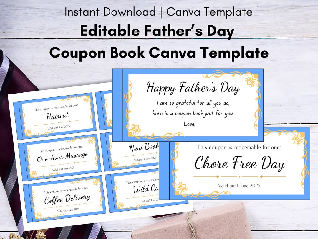 Fathers Day Coupon Book Canva Template Customizable Printable Coupon ...