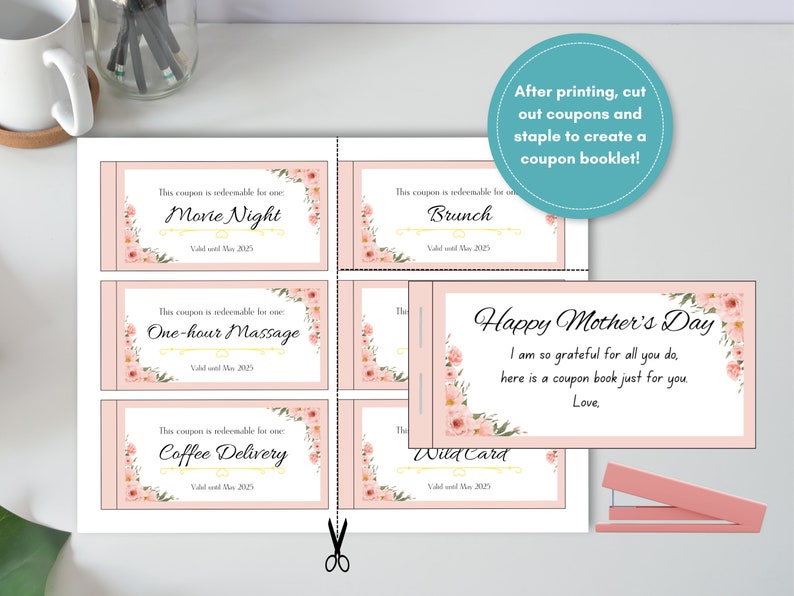 Mothers Day Coupon Book Canva Template Customizable Printable Coupon ...