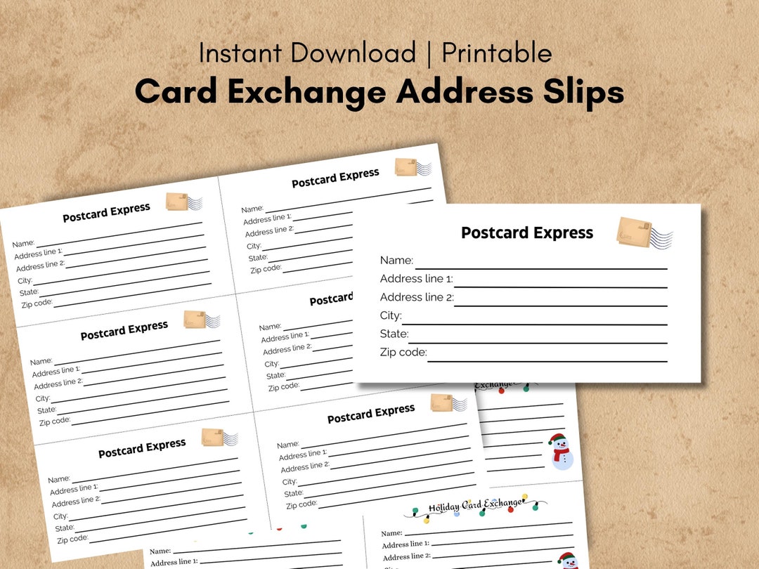 Card Exchange Address Slips | Printable Digital Download | Postcard ...