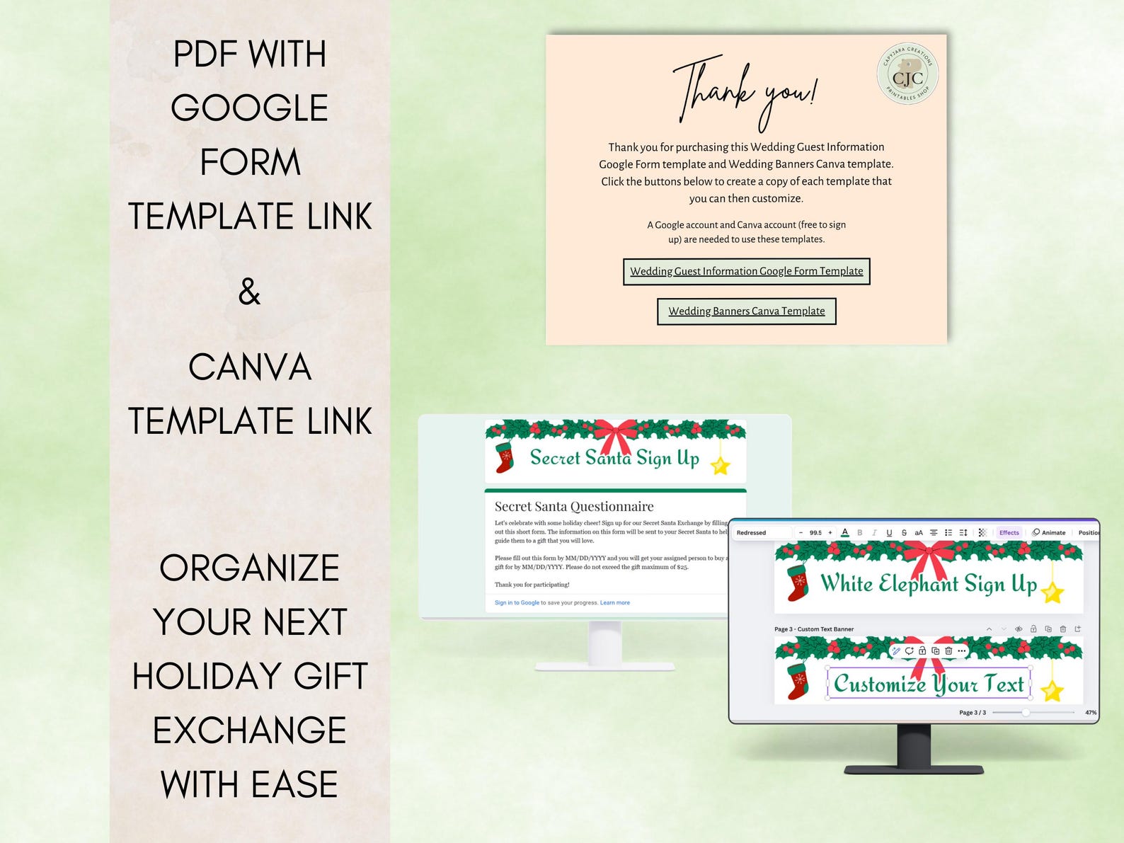 Gift Exchange Google Form Template | Editable | Instant Digital ...