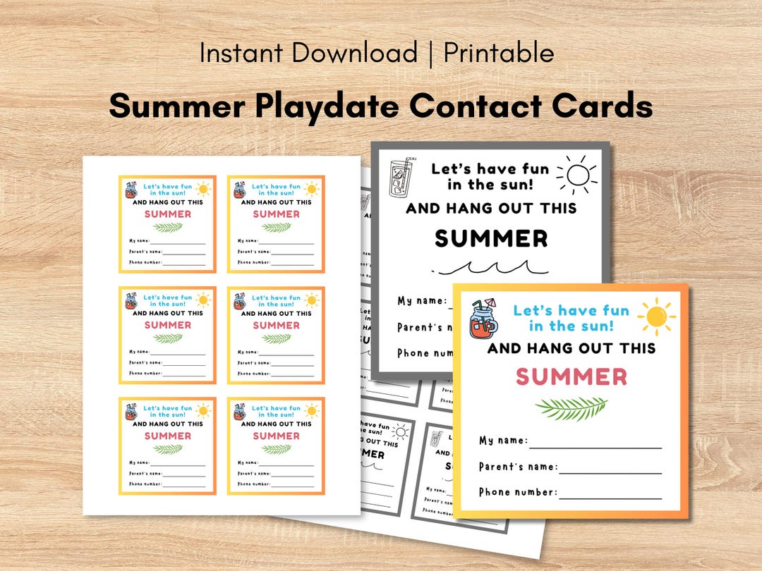 Summer Playdate Cards | Printable | Kids Contact, Stay in Touch ...