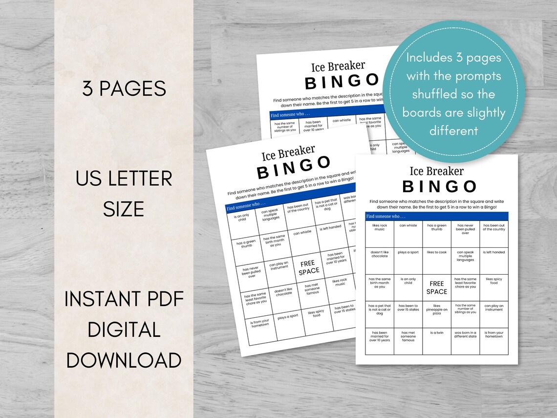 Ice Breaker Bingo Board | Printable | Get to Know You Activity, Find ...