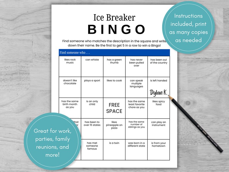Ice Breaker Bingo Board | Printable | Get to Know You Activity, Find ...