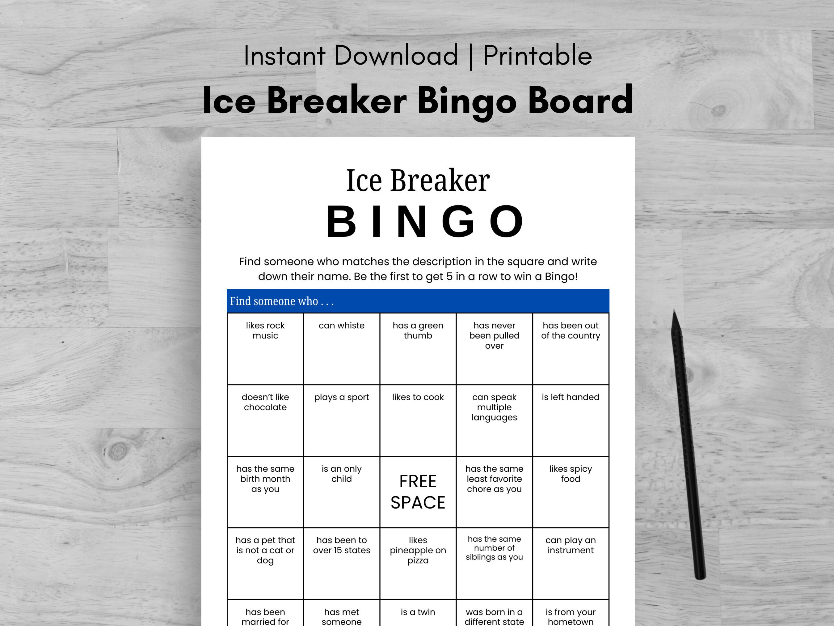 Ice Breaker Bingo Board | Printable | Get to Know You Activity, Find ...