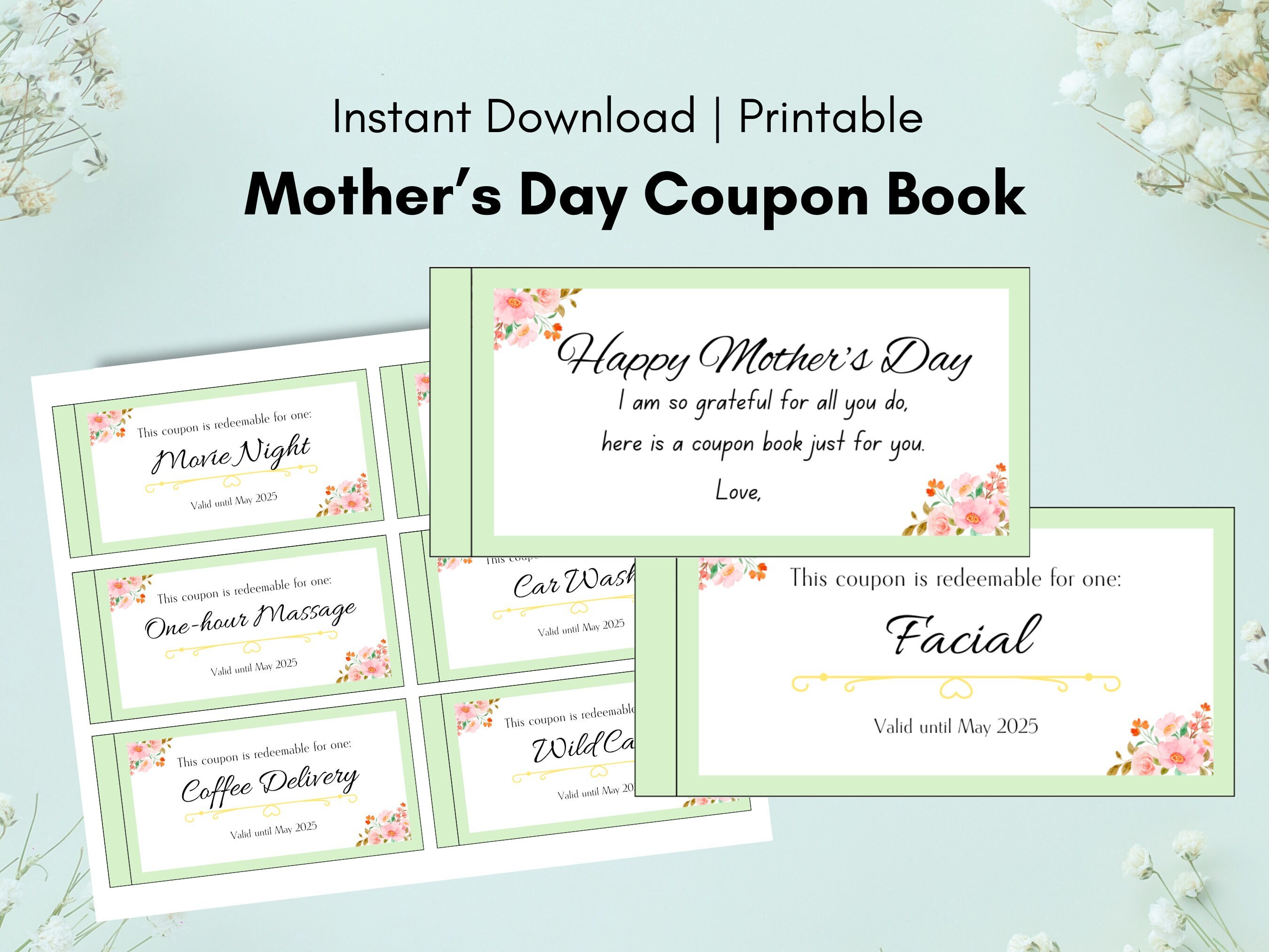 Mothers Day Coupon Book Printable Digital Download Mothers Day Gift ...