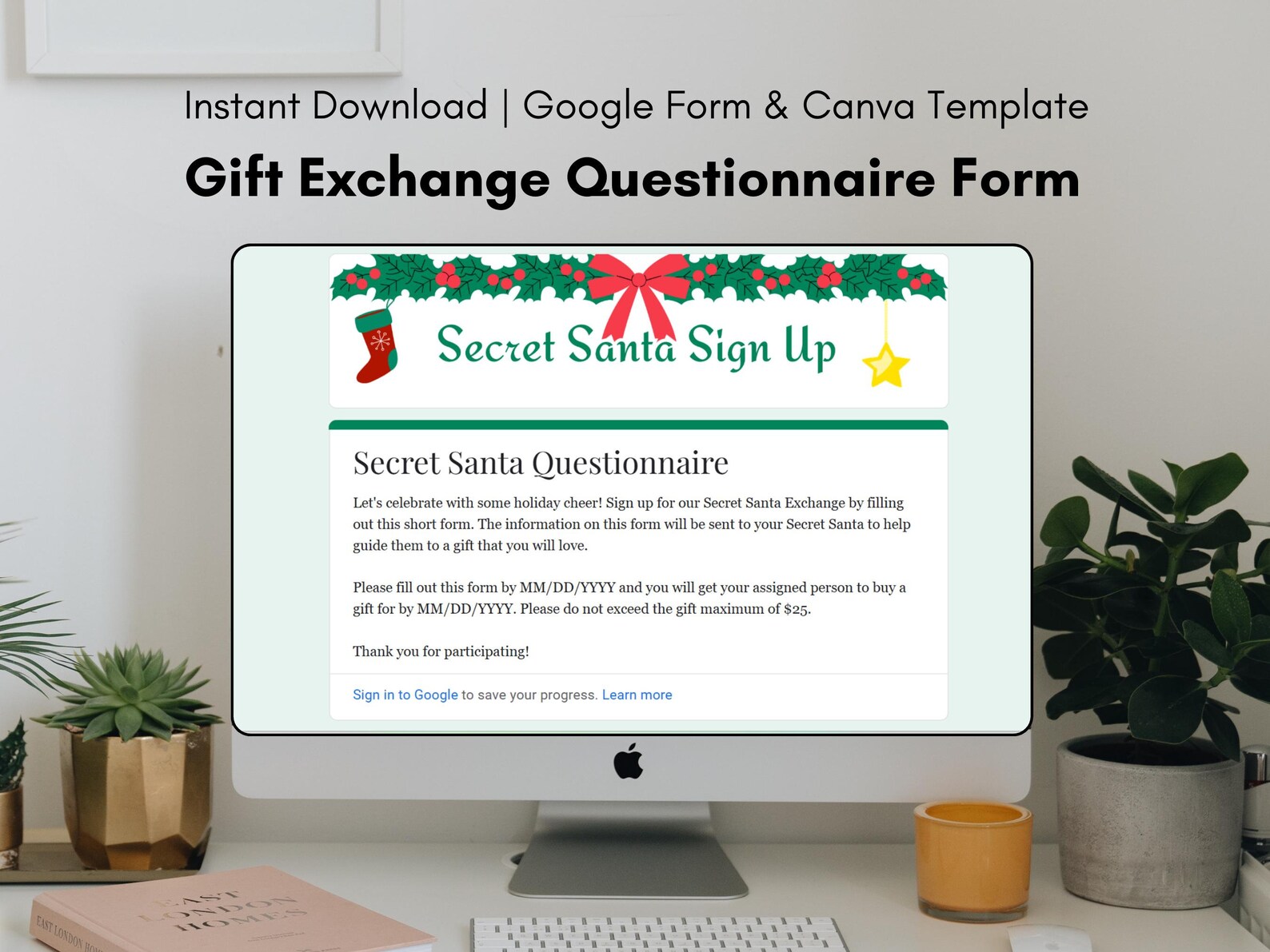 Gift Exchange Google Form Template | Editable | Instant Digital ...