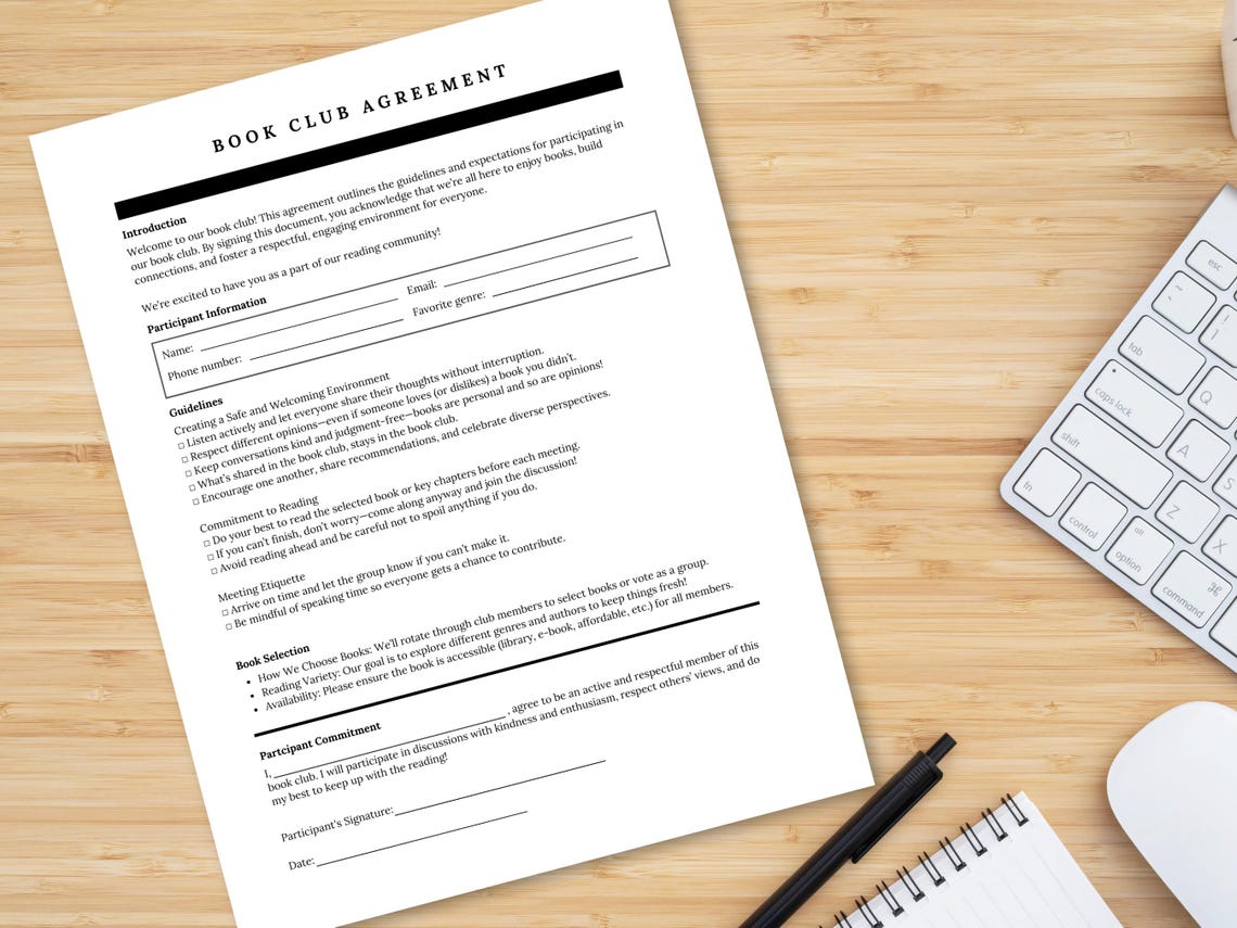 Book Club Agreement Contract | Printable and Editable Canva Template ...