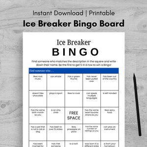 Ice Breaker Bingo Board | Printable | Get to Know You Activity, Find ...