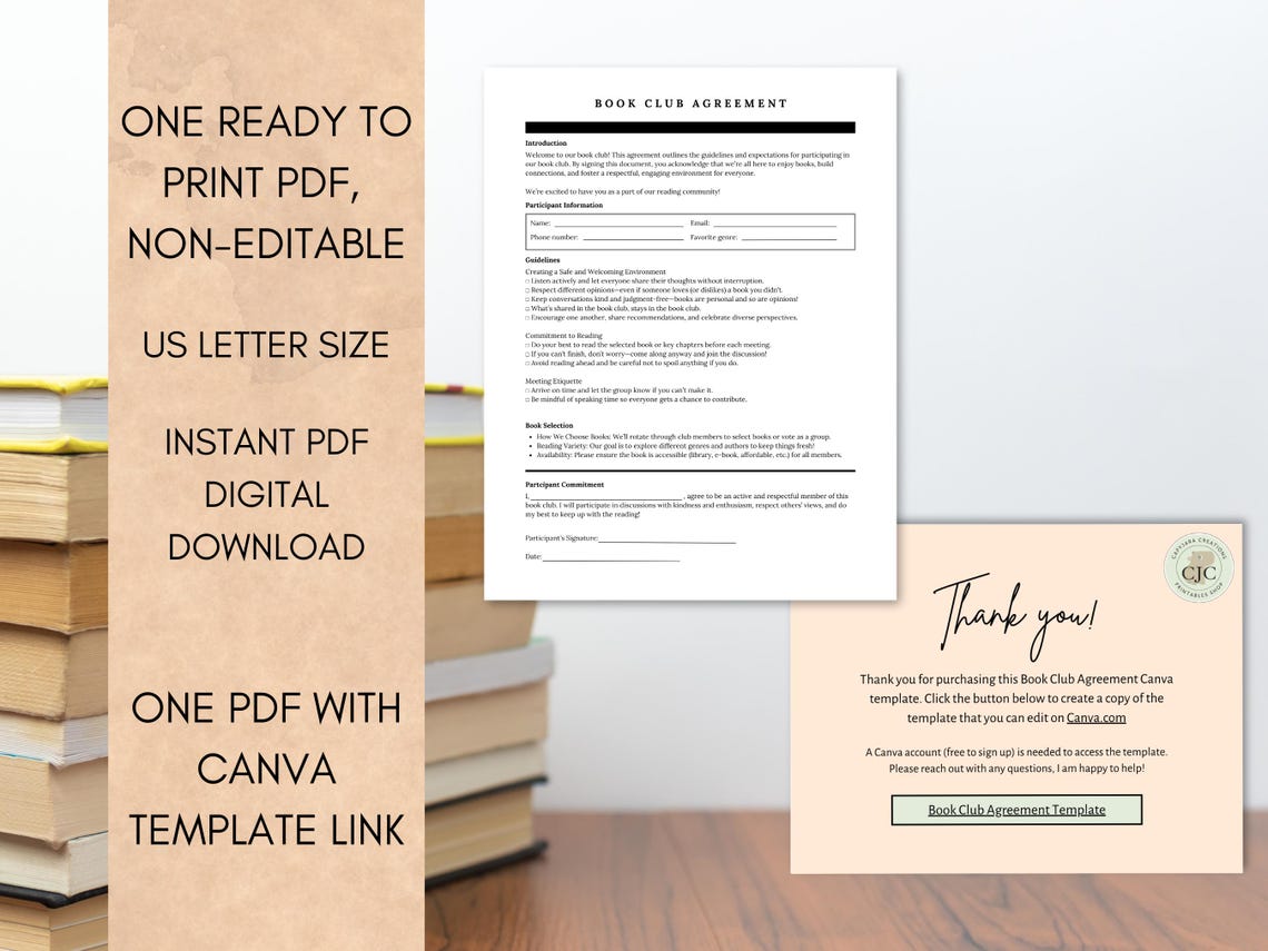 Book Club Agreement Contract | Printable and Editable Canva Template ...