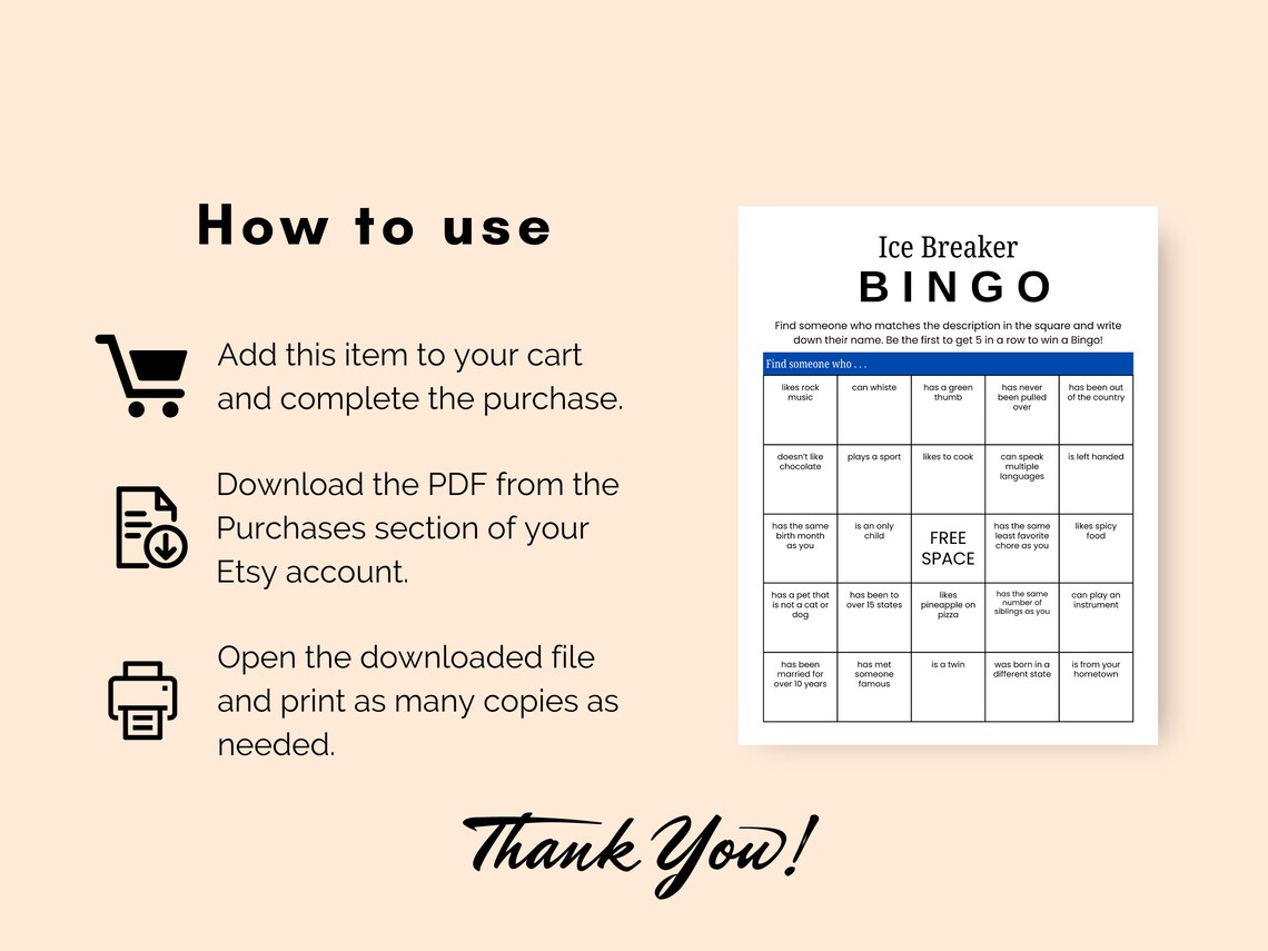 Ice Breaker Bingo Board | Printable | Get to Know You Activity, Find ...