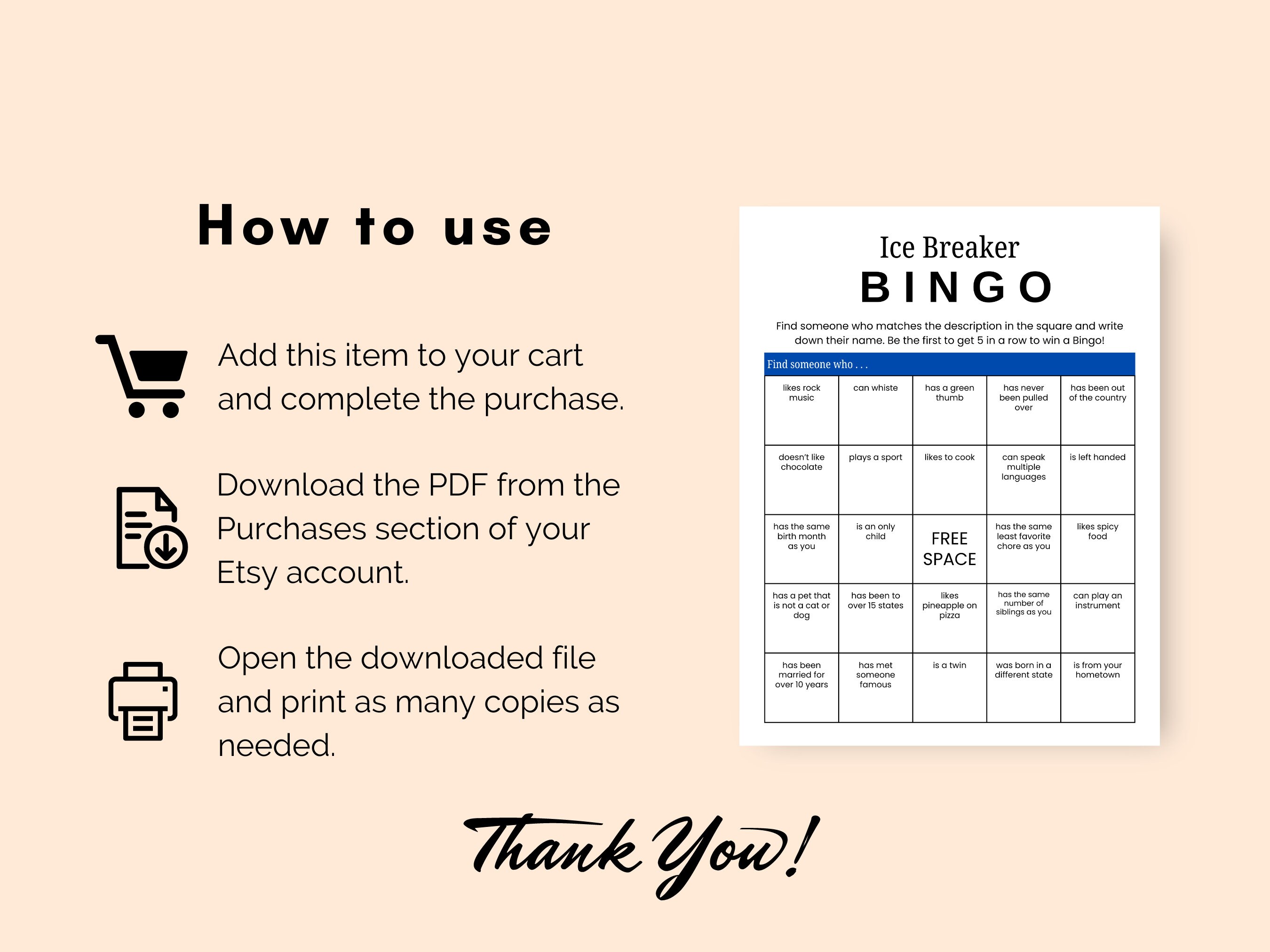 Ice Breaker Bingo Board | Printable | Get to Know You Activity, Find ...