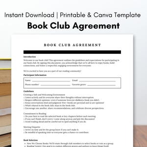 Book Club Agreement Contract | Printable and Editable Canva Template ...