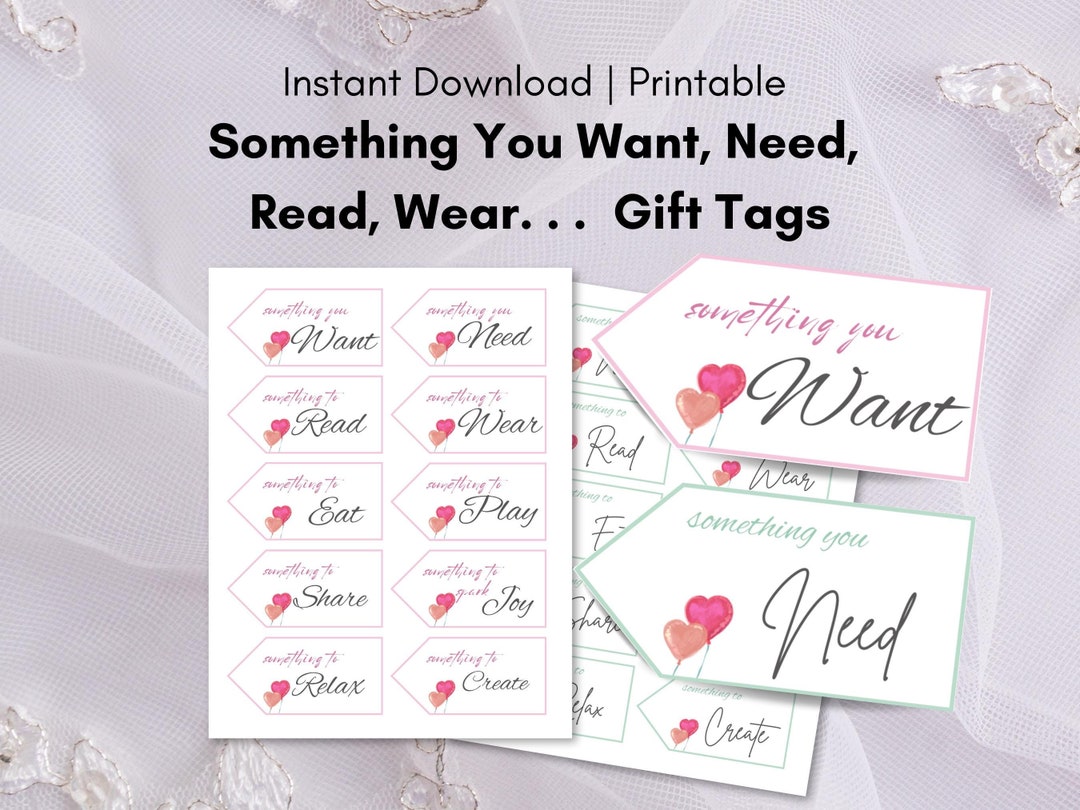 Want, Need, Read Gift Tags | Printable | for Valentine's Day, Galentine ...