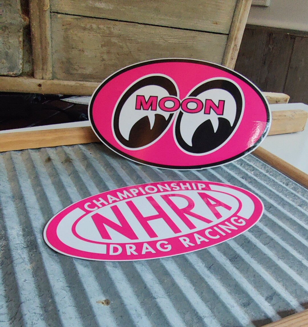 Pink Moon Eyes + Pink NHRA Vintage Style Racing Vinyl Decals Drag ...