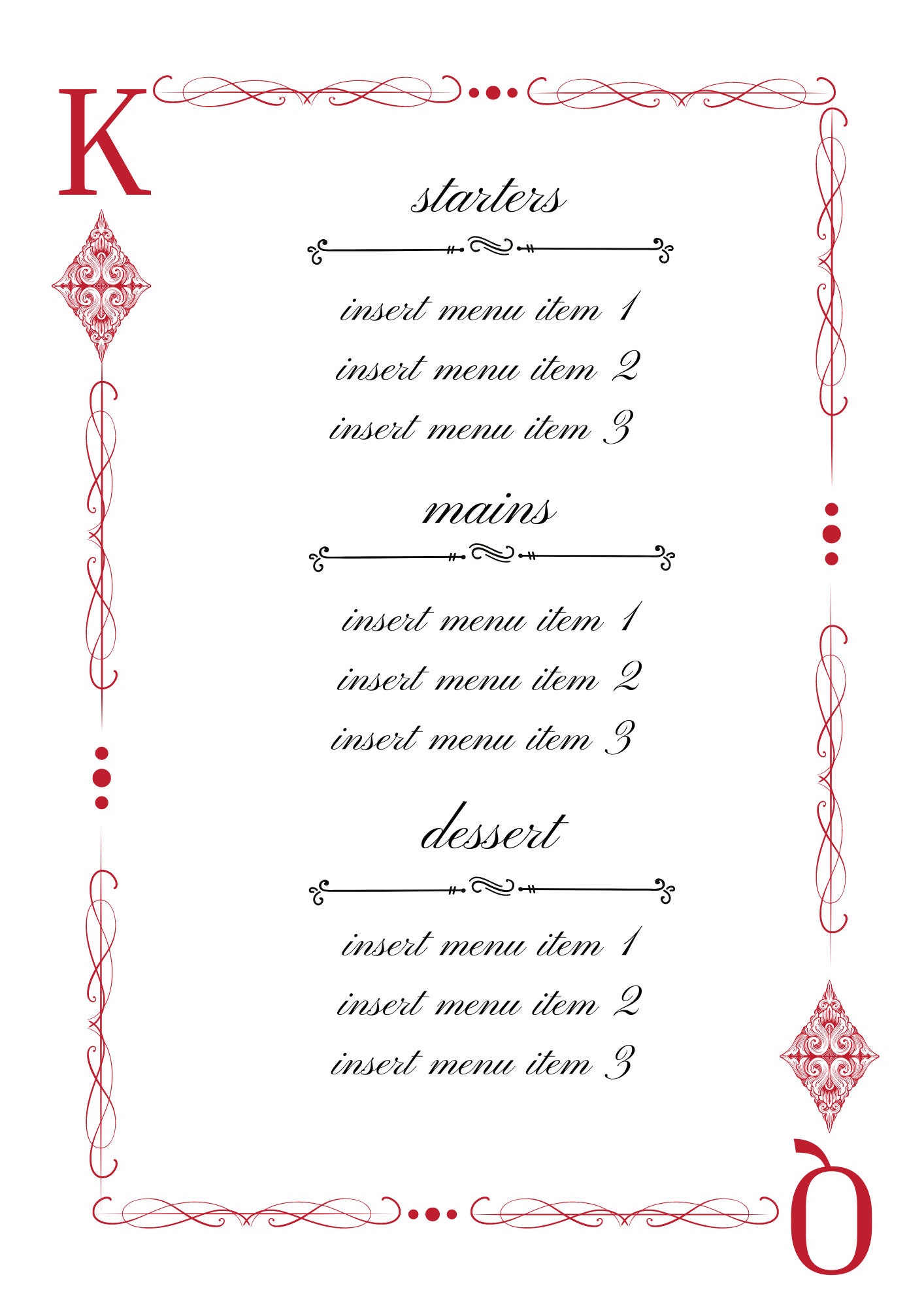 Playing Cards Themed Menu Template - Etsy
