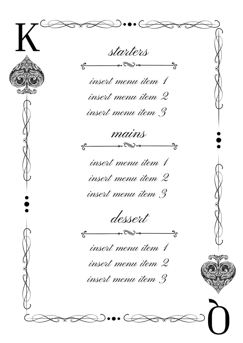 Playing Cards Themed Menu Template - Etsy
