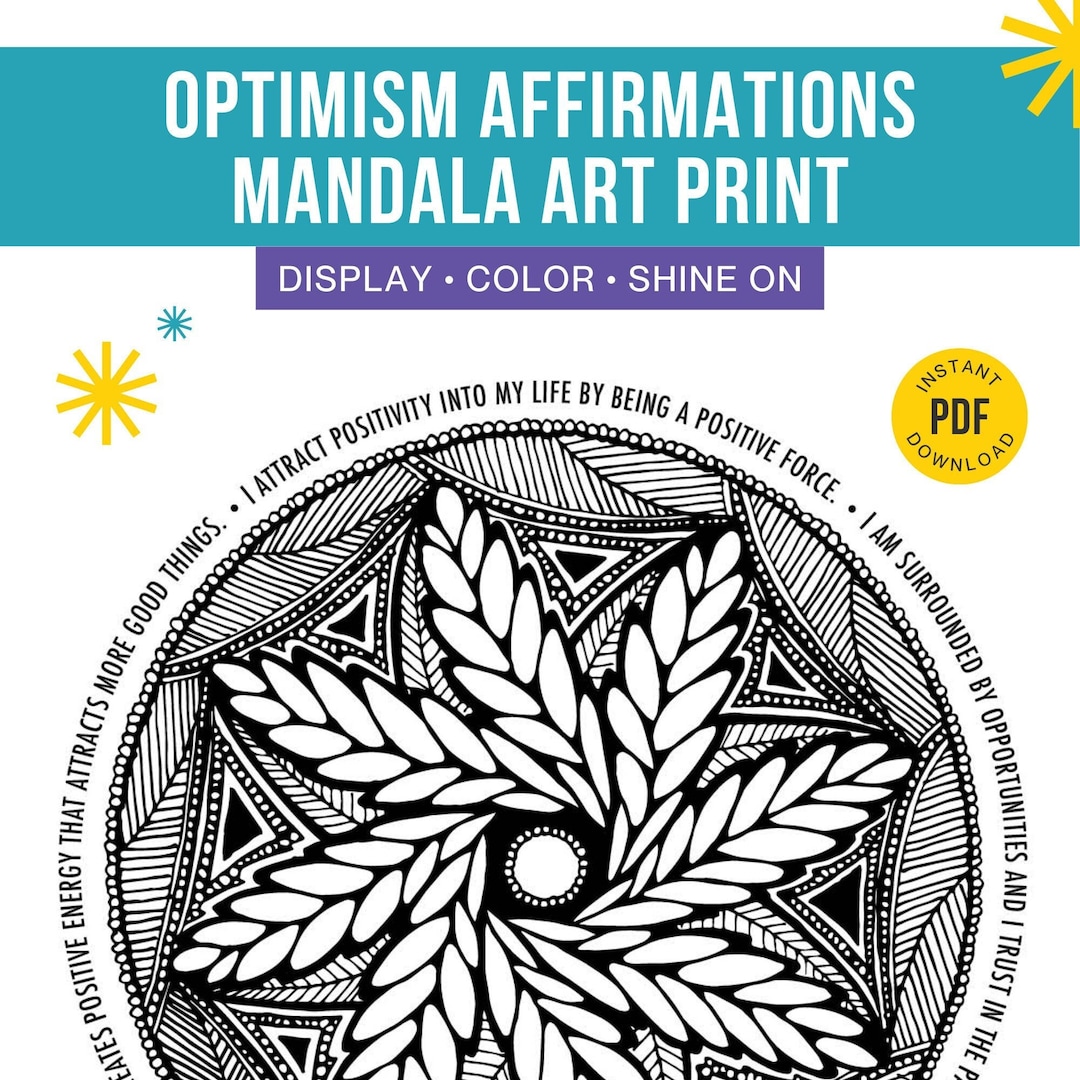 Optimism Affirmations Mandala Art - Motivational Home & Office Art ...