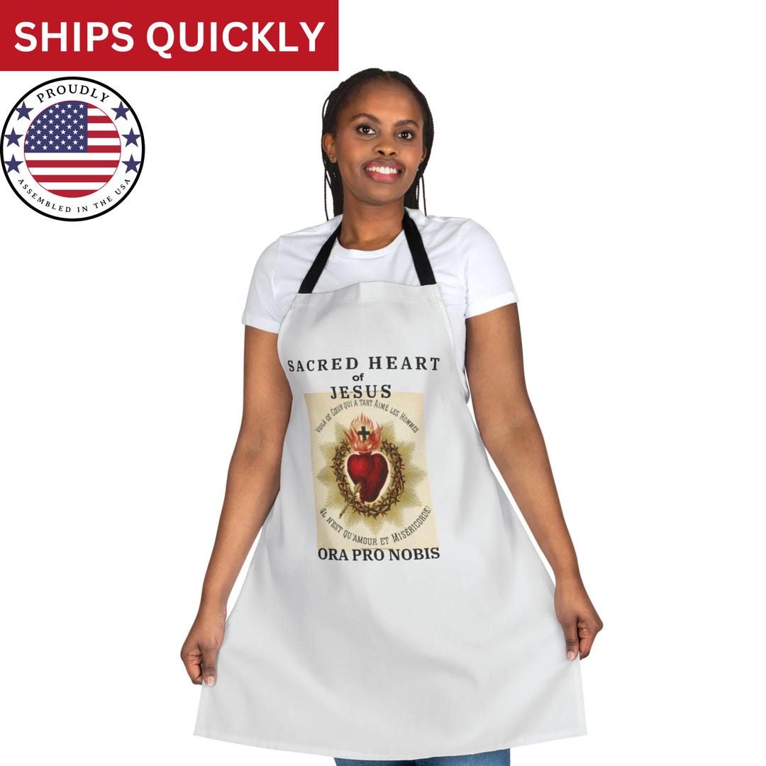 Sacred Heart of Jesus Apron, 5-color Straps, Cooking Gift, Religious ...