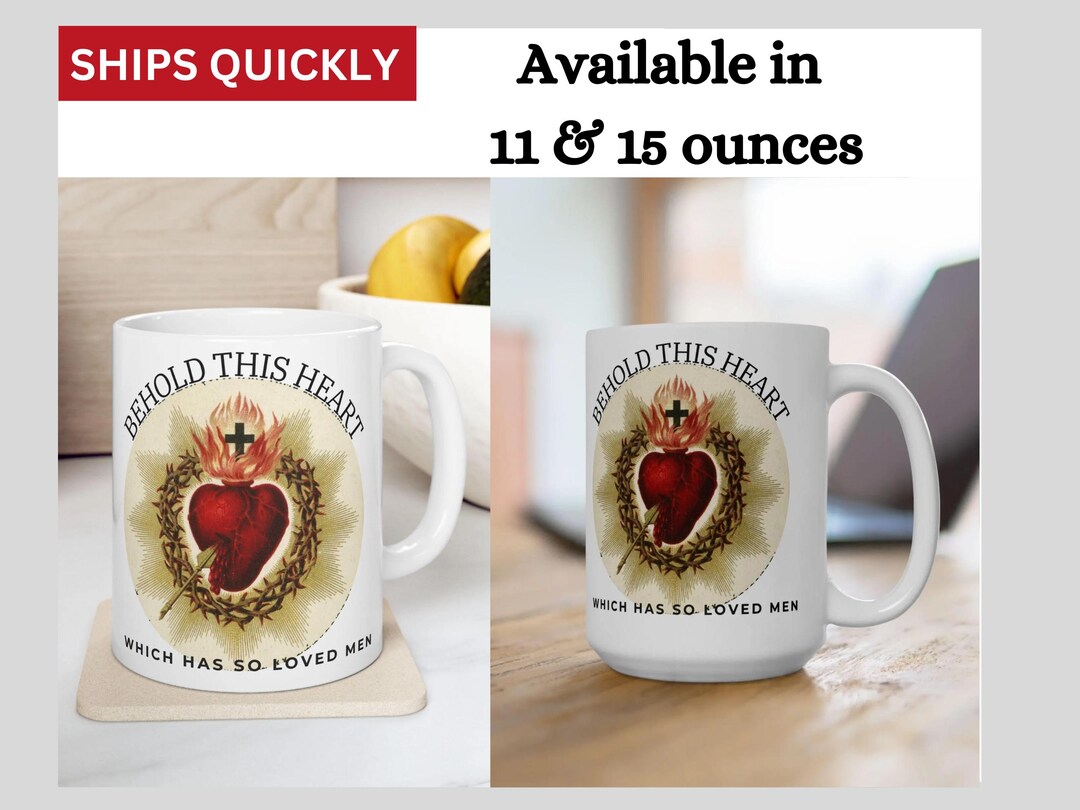 Vintage French Sacred Heart of Jesus Ceramic Mug, Religious Gift ...