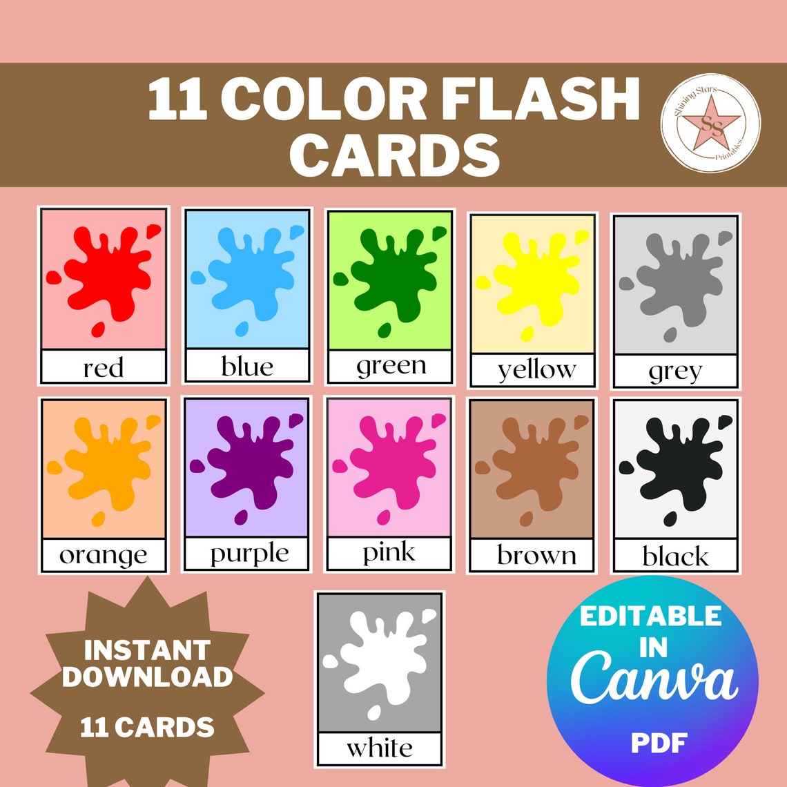 Toddler Color Flashcards, Editable Color Flashcards for Kids, 11 Color ...