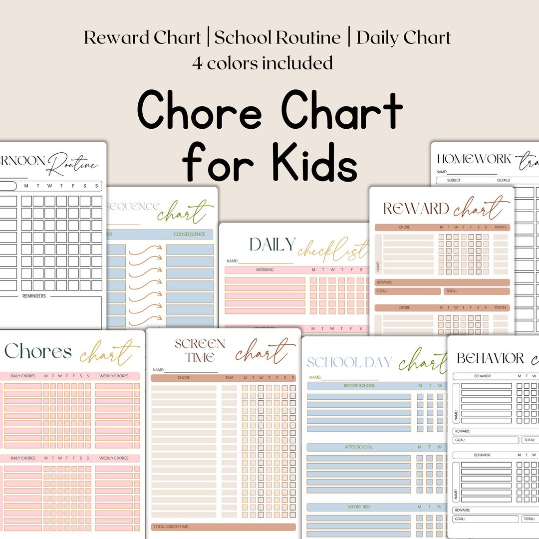 Kids Chore Chart Bundle: Reward, Routine, & Behavior Charts (digital ...