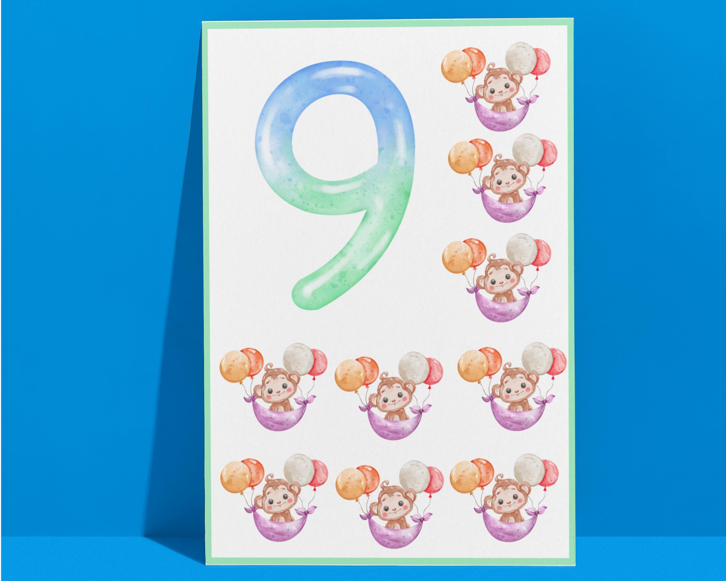 Number Flashcards, Monkey Numbers Watercolor Printable, Fun Counting ...