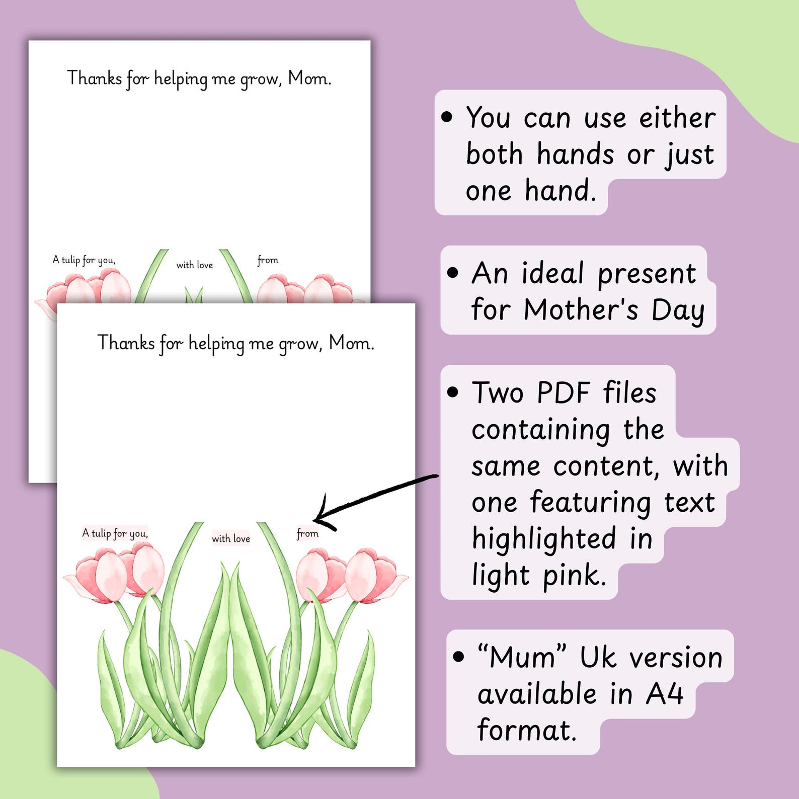 Tulip Handprint Craft for Mom – Mothers Day Printable Gift – Thanks for ...